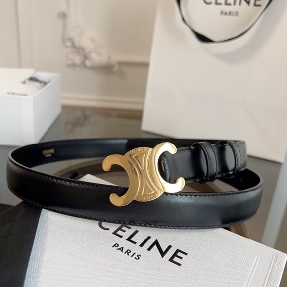 Celine | Accessories | Celine Triomphe Black Leather Waist Definition ...